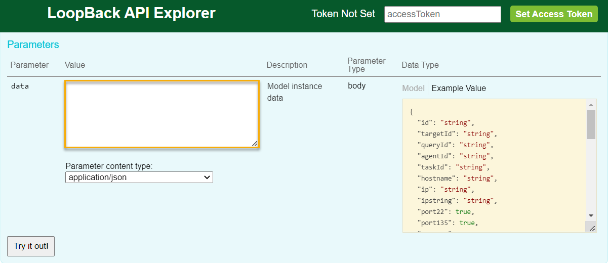Using LoopBack API Explorer to explore API requests